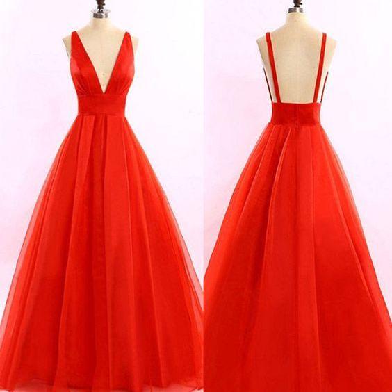 A Line V-neckline Red Prom Dress,Sexy Open Back Red Party Dress on Luulla
